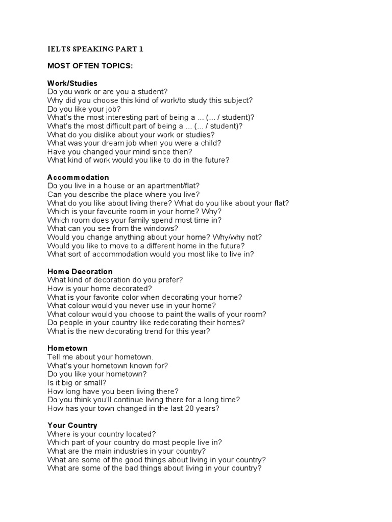 Ielts Speaking Part 1 | PDF | Wellness Ielts Speaking Part 1 | PDF | Wellness