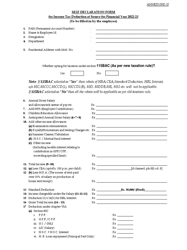 Noti Self Declaration Form | PDF | Taxes | Tax Deduction