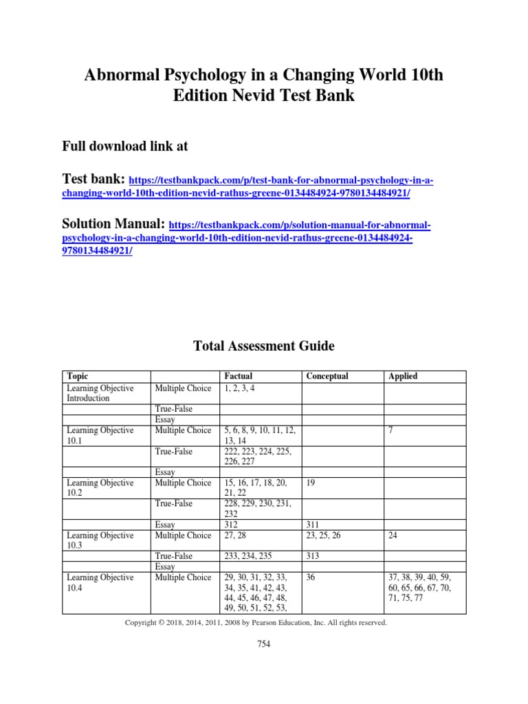 Abnormal Psychology in A Changing World 10th Edition Nevid Test Bank ...
