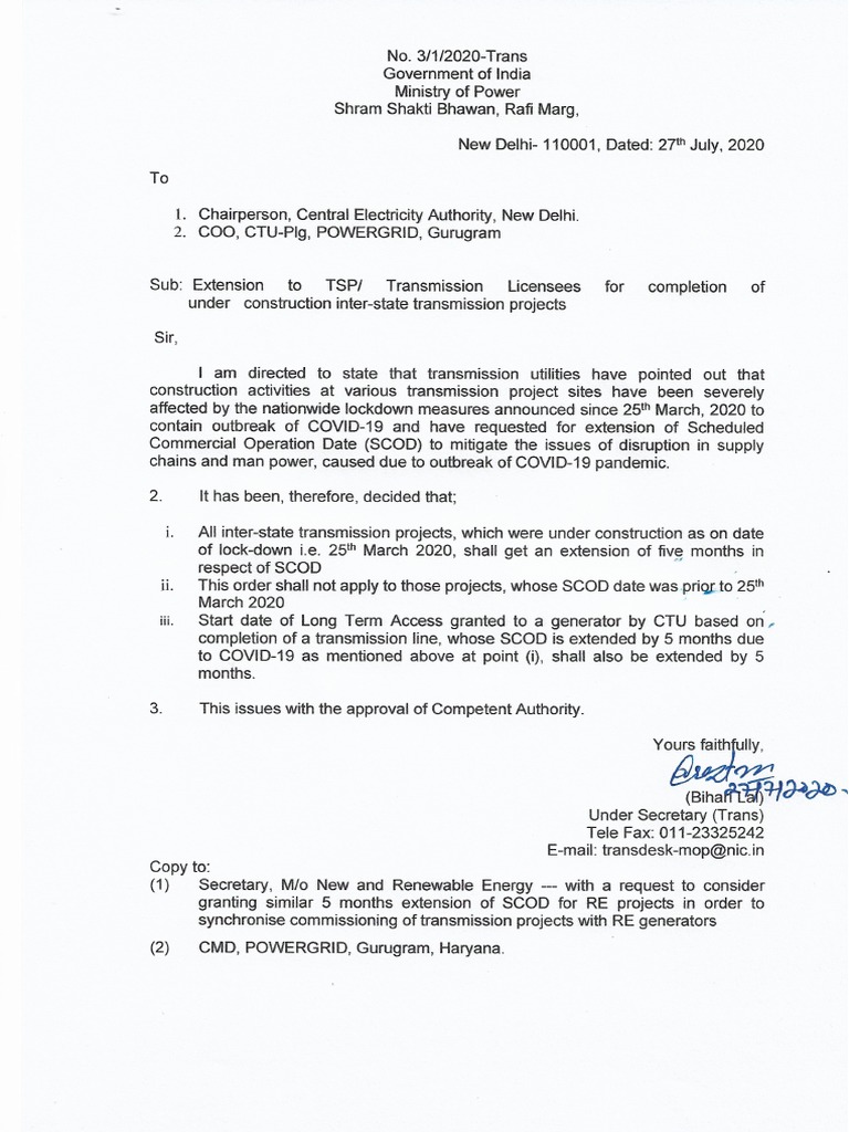 COVID-1 - Extension To TSP Transmission Licensees For Completion of ...
