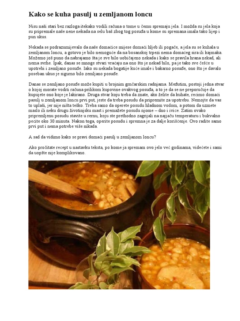 Kako Se Kuha Pasulj U Zemljanom Loncu | PDF