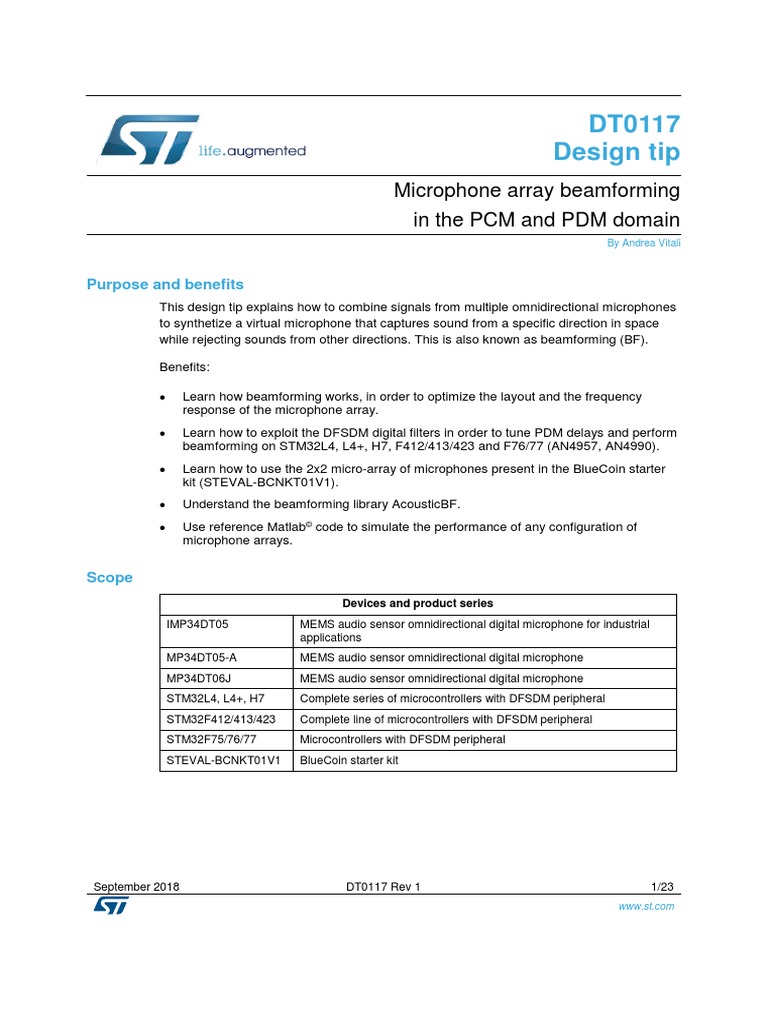 dt0117 Microphone Array Beamforming in The PCM and PDM Domain Stmicroelectronics | PDF
