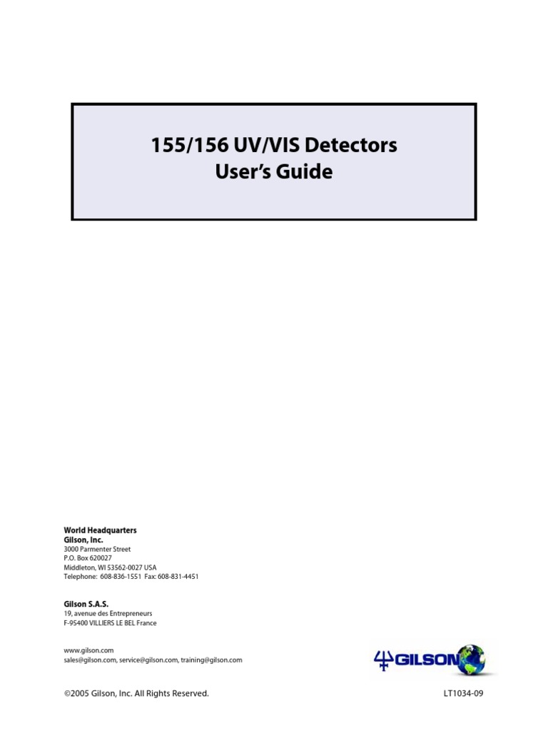 Gilson 155-156 Uv Vis Detector | PDF | Ultraviolet | Sensor
