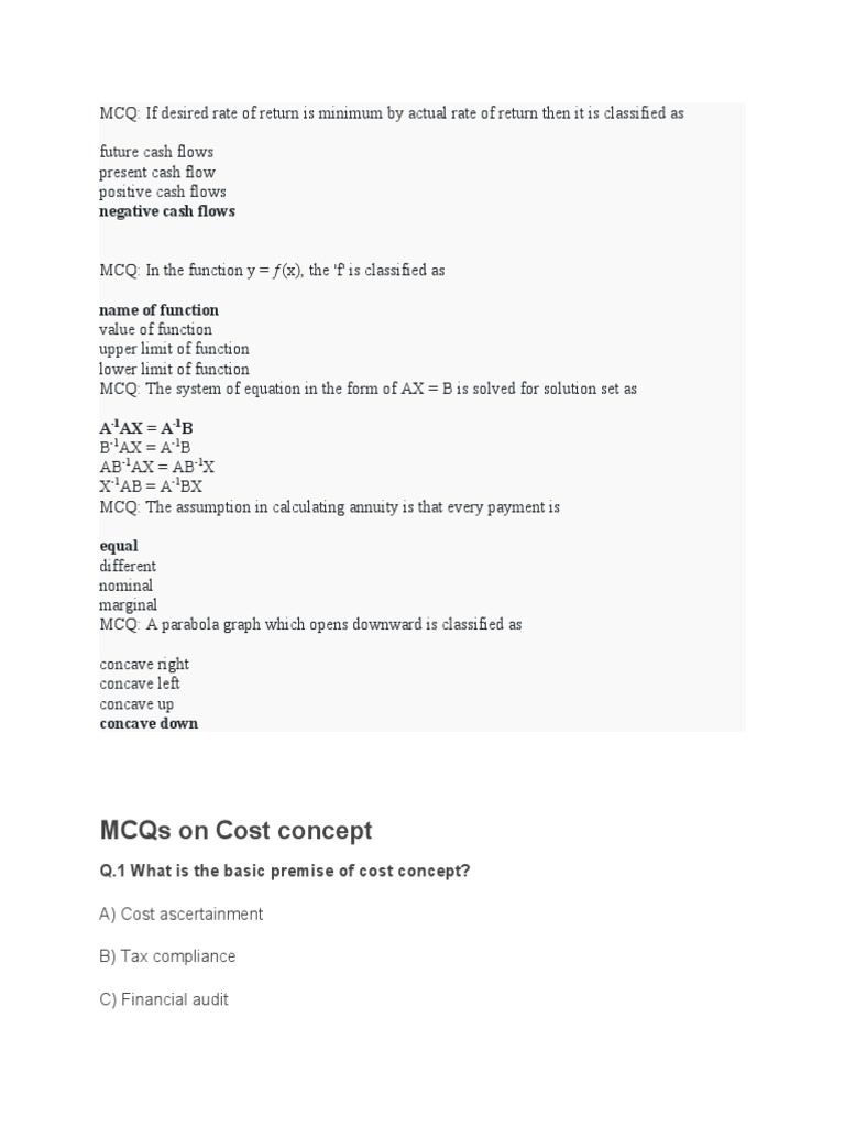 MCQ Cost Benefit Analysis | PDF