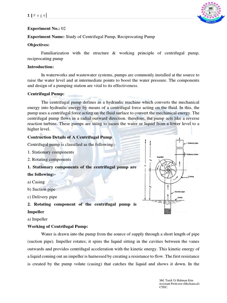 2.study of Centrifugal Pump, Reciprocating Pump | PDF | Pump | Energy Technology