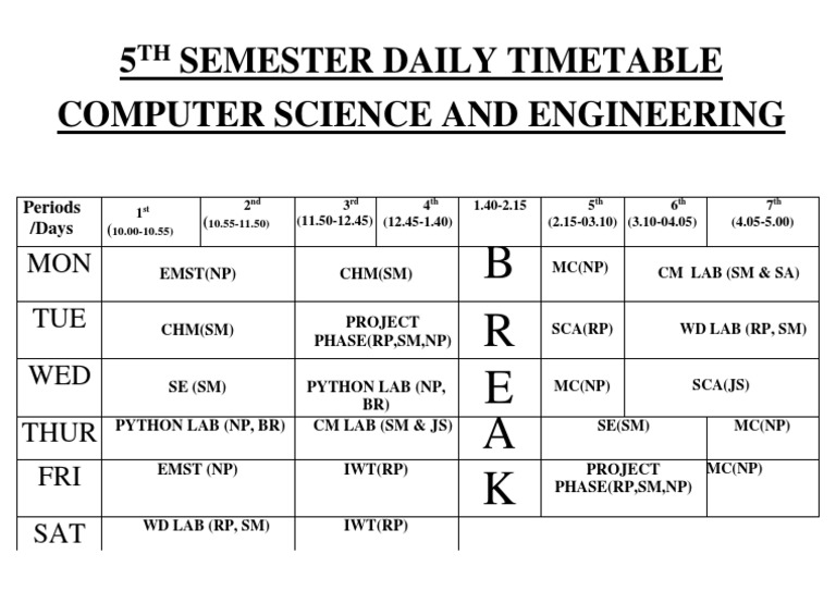 5 TH Sem Cse Timetable Final | PDF