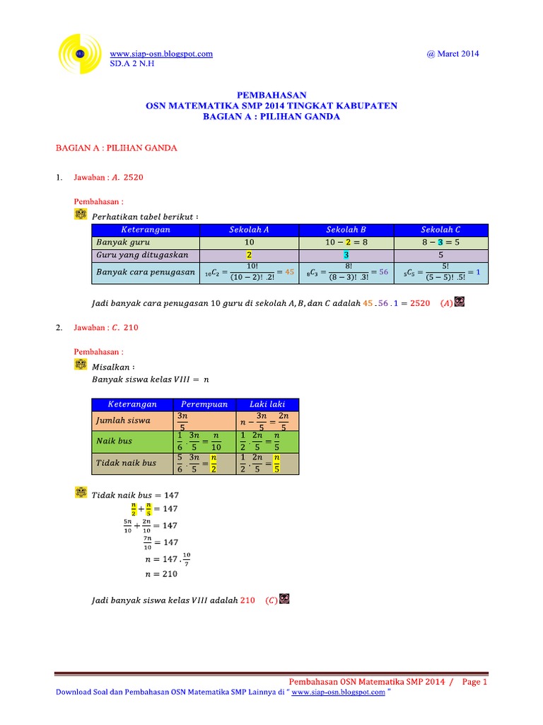 SMP Matematika OSK 2014 Solusi | PDF