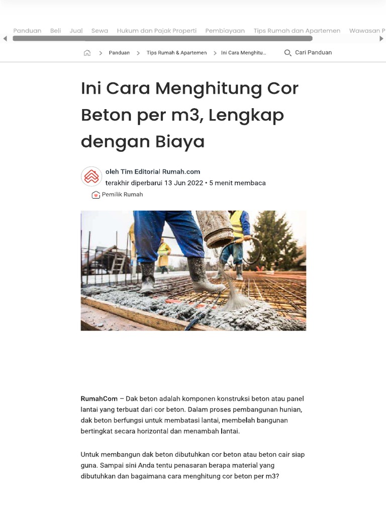 Ini Cara Menghitung Cor Beton Per m3, Lengkap Dengan Biaya | PDF