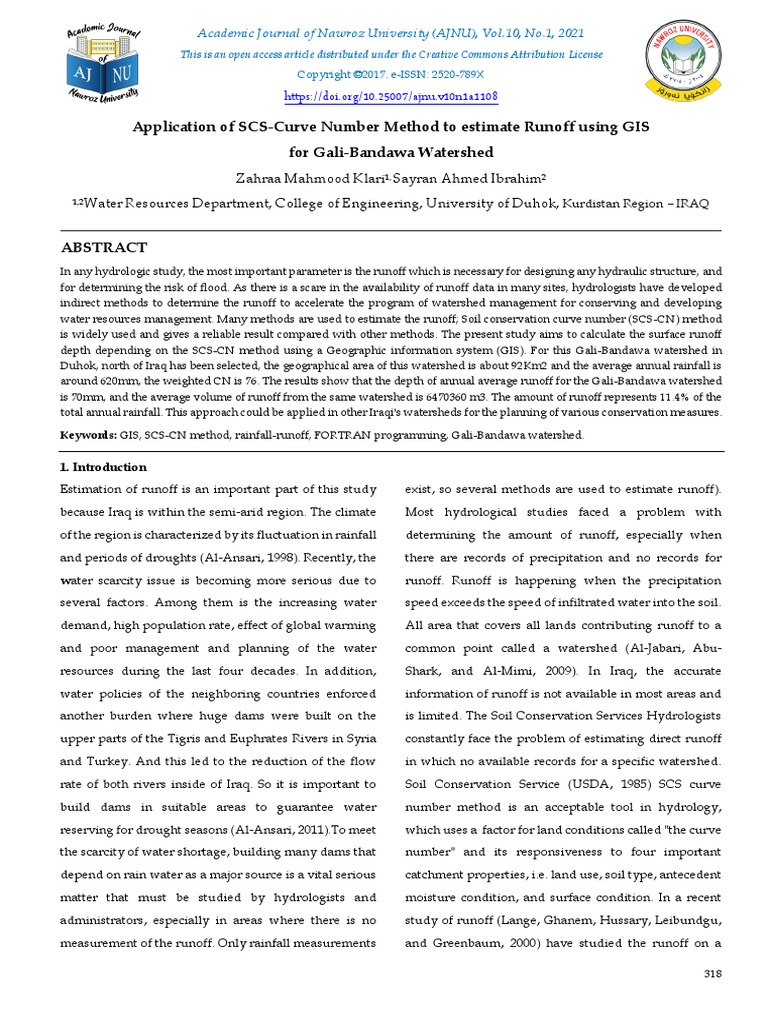 Application of SCS-Curve Number Method To Estimate | PDF