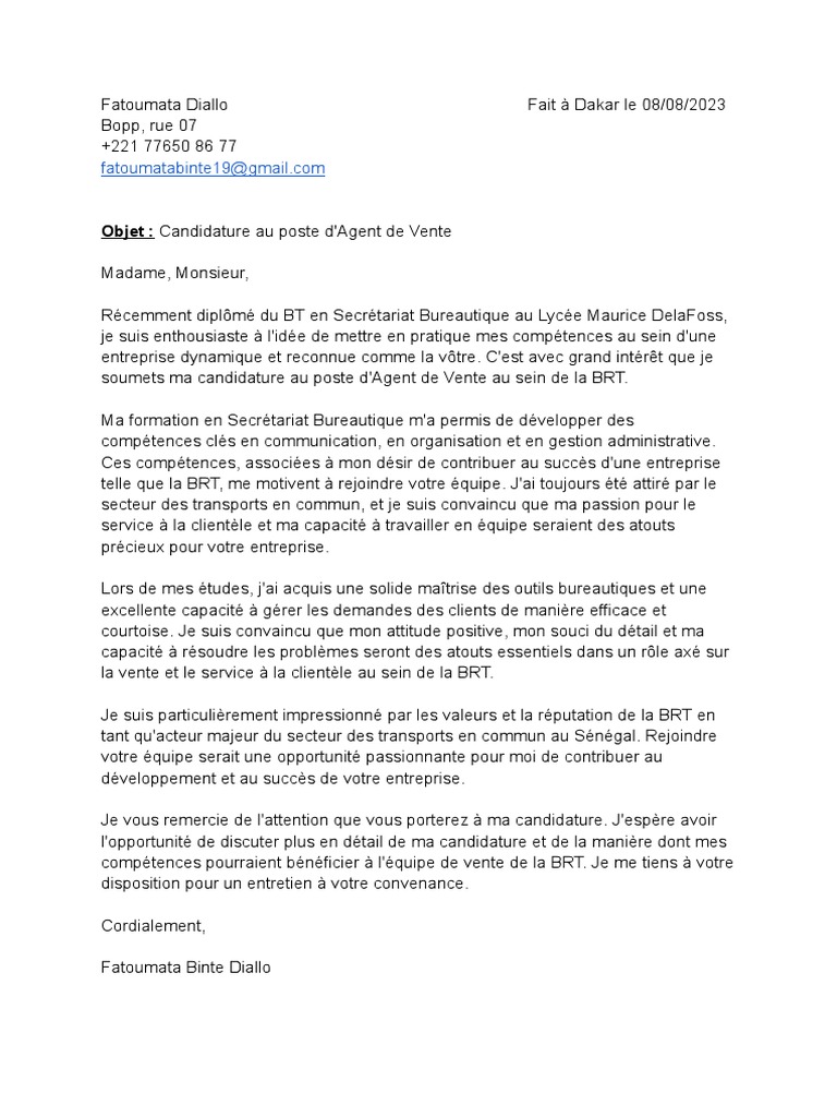 Lettre de Motivation BRT | PDF