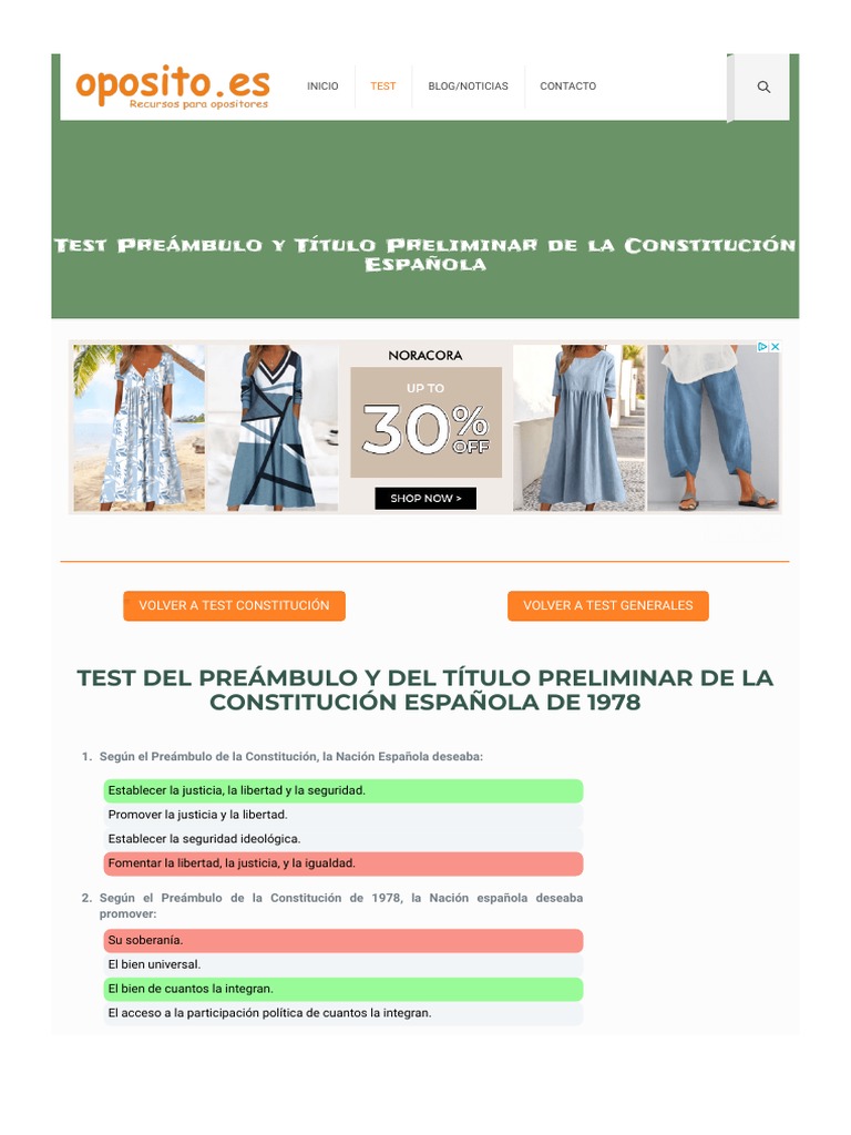 Test sobre Preámbulo y Título Preliminar | PDF | Democracia ...