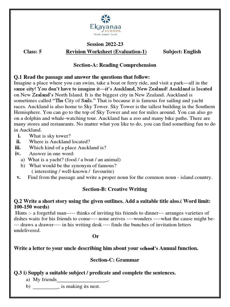 Cl. 5 Rev WS (EV-1) 22-23 | PDF | Linguistics | Grammar