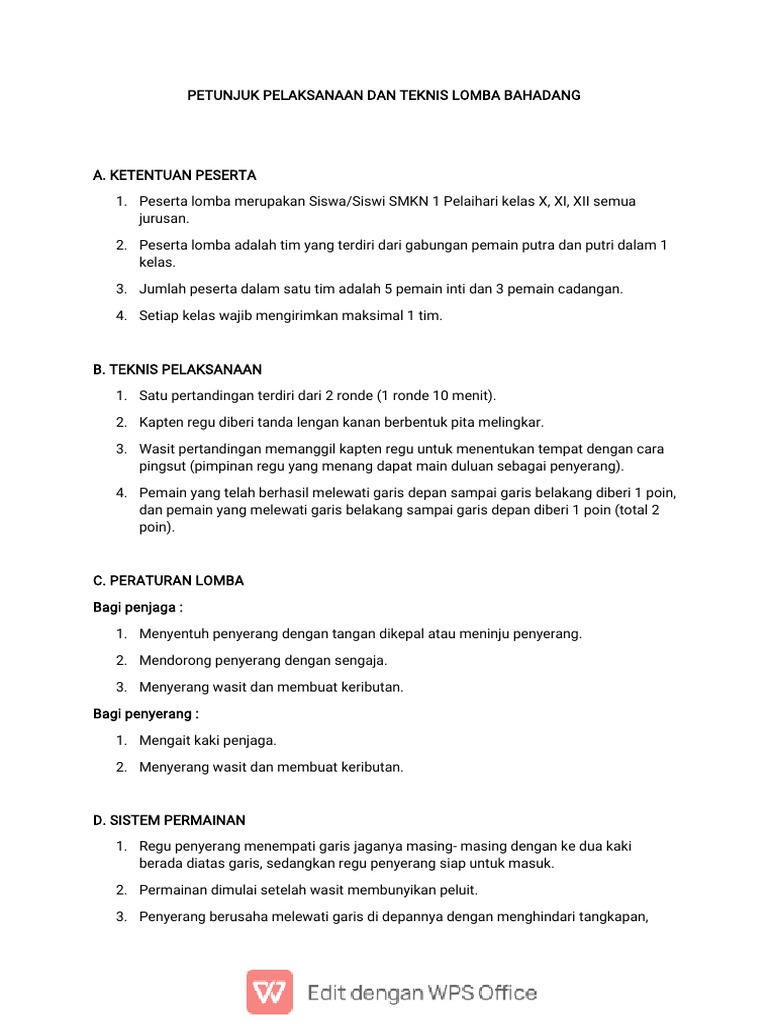 Petunjuk Pelaksanaan Dan Teknis Lomba Bahadang | PDF