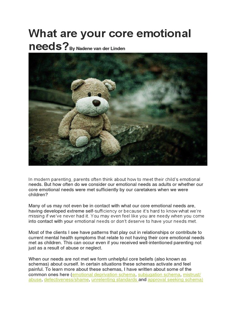 Core Emotional Needs For Clients | PDF | Feeling | Attachment Theory