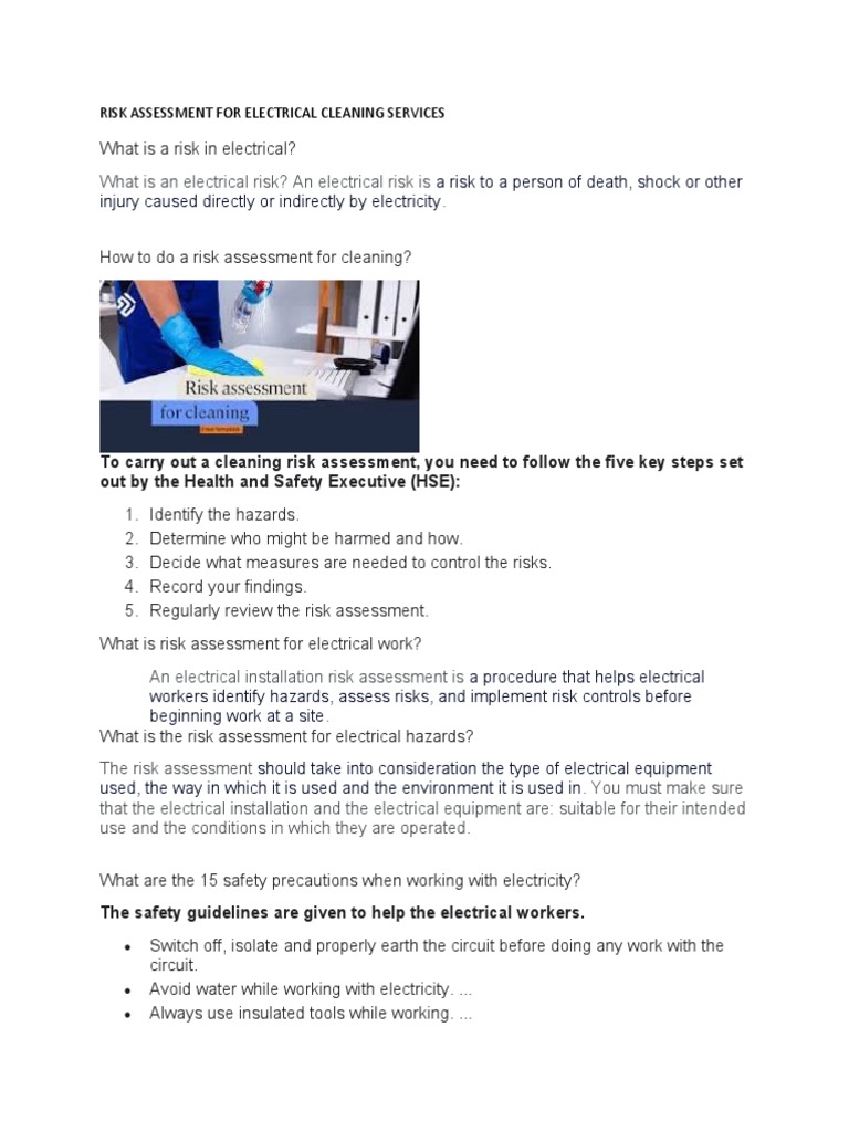 Electrical Cleaning Services Risk Assessment | PDF | Risk | Ac Power ...