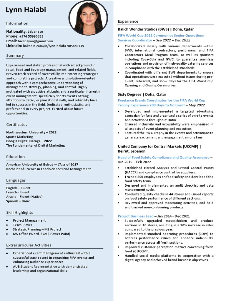 Lyn Halabi - Resume 2023 - V2 | PDF | Hazard Analysis And Critical ...