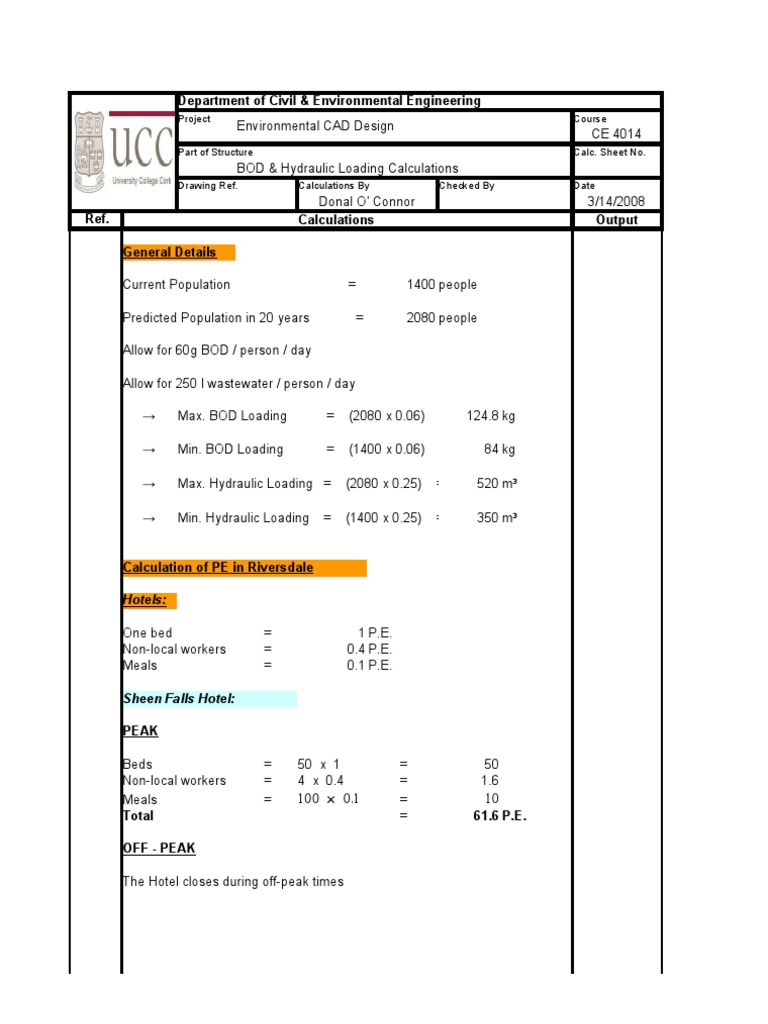 BOD & Hydraulic Loading Calculations | PDF