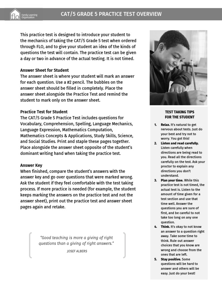 Cat Grade 5 Practice Test | PDF | Reading Comprehension | Linguistics