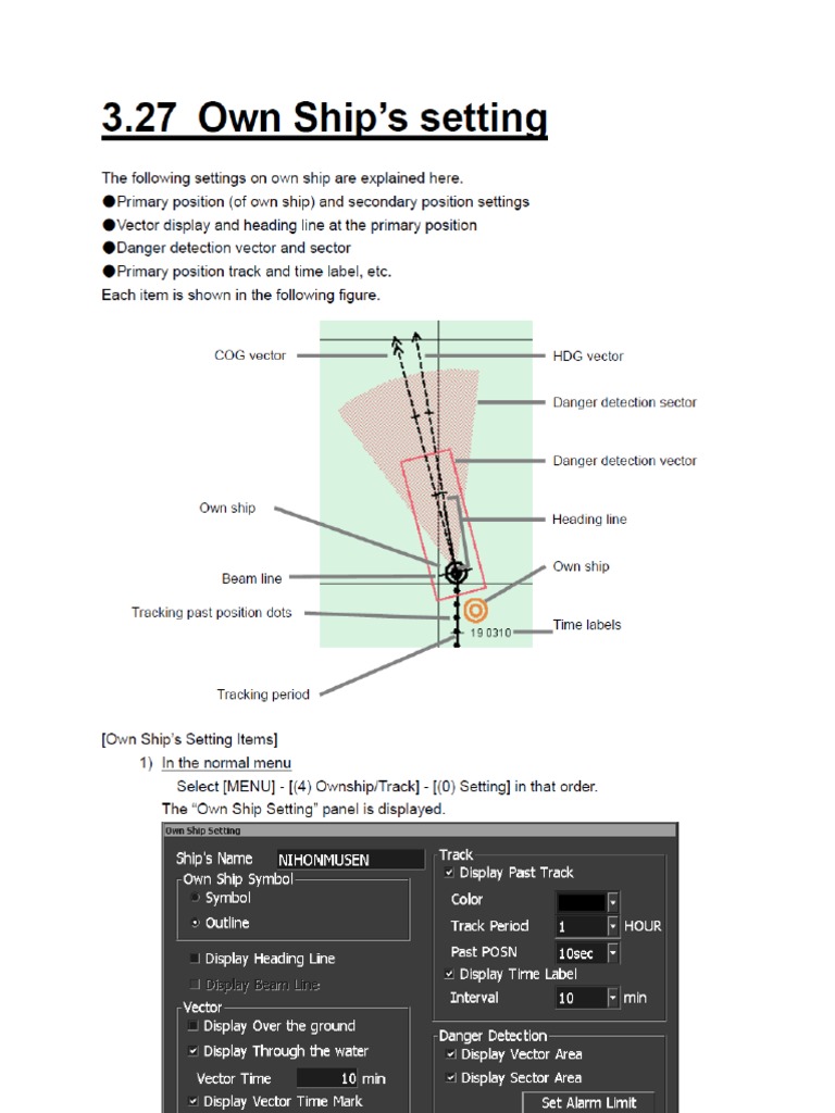 JRC 701B & 901B - Own Ship's Settings | PDF