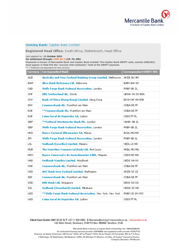 Capitec Bank Correspondent Banking Arrangements 21102021 | PDF