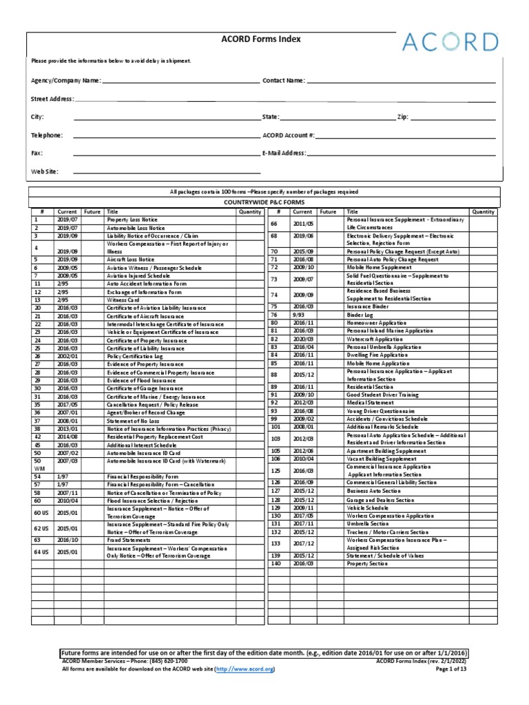 Acord Forms - Index | PDF