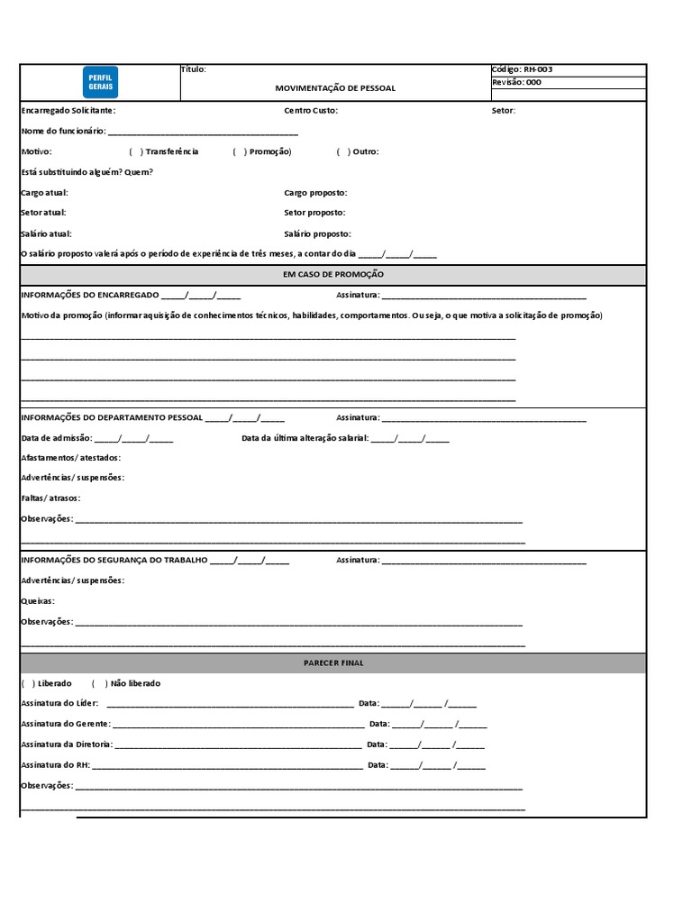 RH-003-Movimentacao de Pessoal | PDF