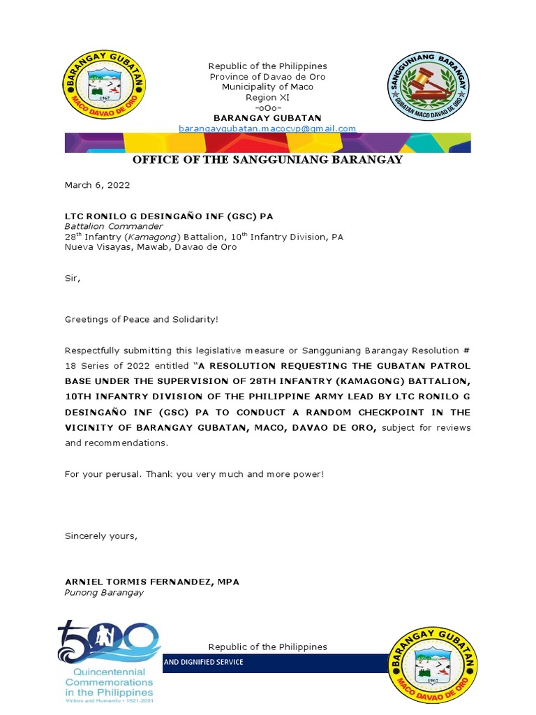 Letter Transmittal to Battalion | PDF | Military Units And Formations ...