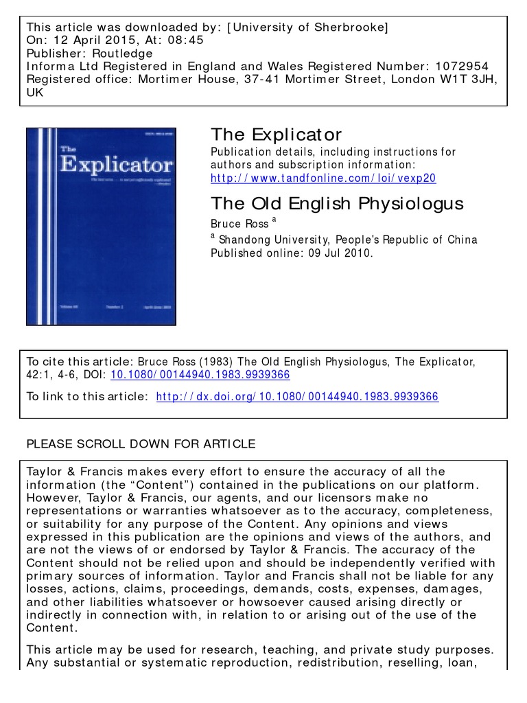 (The Explicator 1983-Oct Vol. 42 Iss. 1) Ross, Bruce - The Old English ...