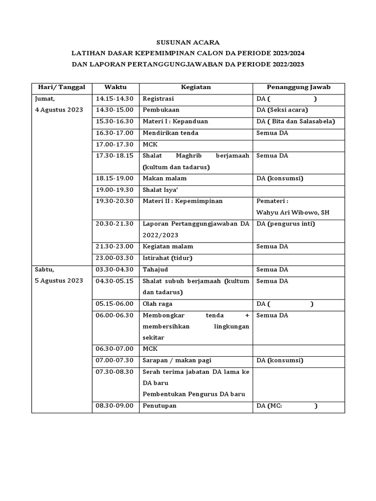 SUSUNAN ACARA LDK LPJ HW | PDF