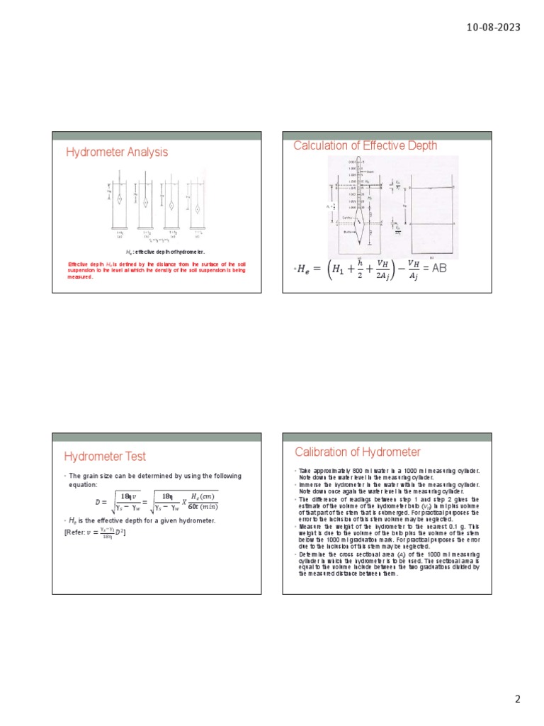 Hydrometer Analysis - Effective Depth | PDF