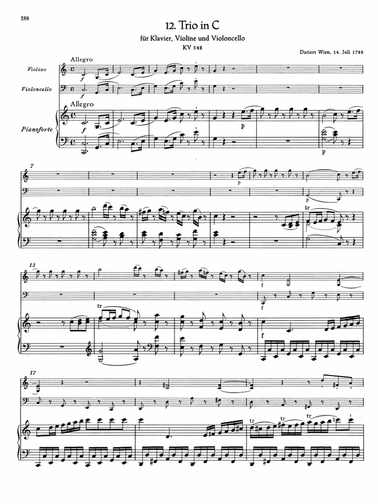 Mozart Piano Trio KV 548 - Piano Score | PDF