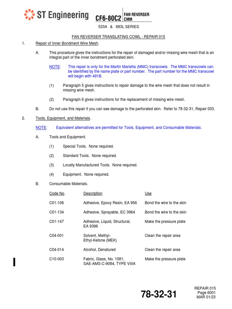 Cf6-80c2 Reverser - CMM - Rev - 65 Wire Mesh Repair | PDF
