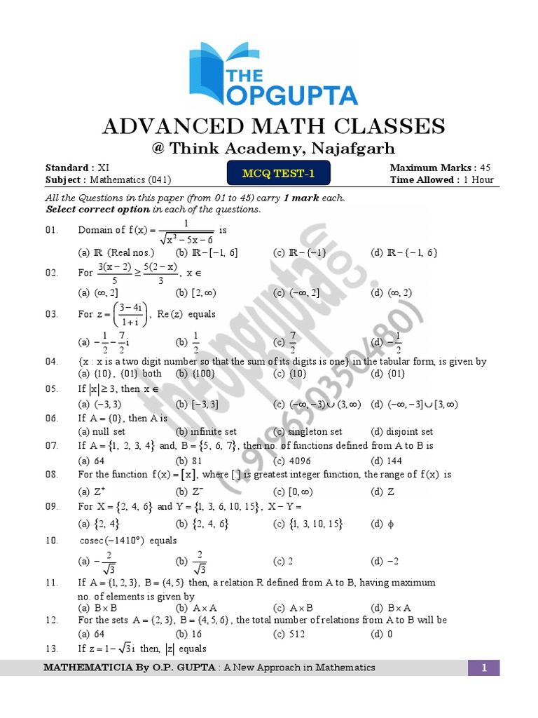 MCQ-1 - (XI Maths) - O.P. GUPTA | PDF | Set (Mathematics ...