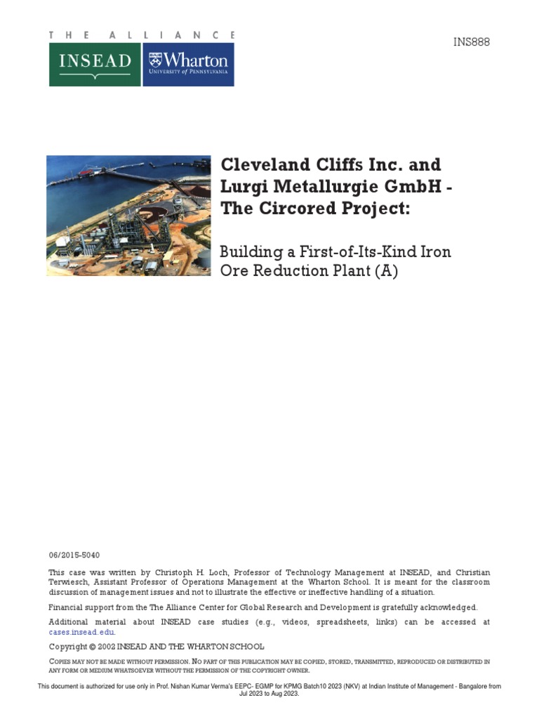 Case Cleveland Cliffs Inc. and Lurgi Metallurgie GMBH The Circored Project Building A | PDF ...