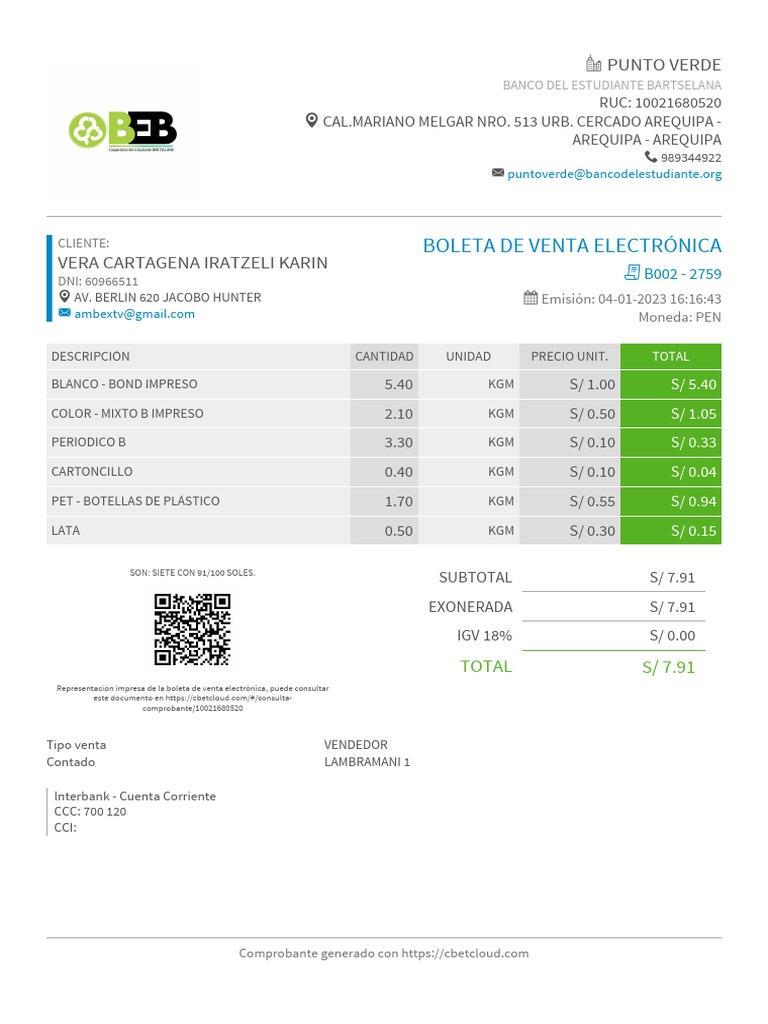 Boleta de Venta Electrónica CBETCloud | PDF