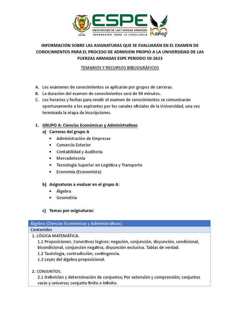 Espe Temarios Completo 2023 | PDF | Trigonometría | Funciones trigonométricas