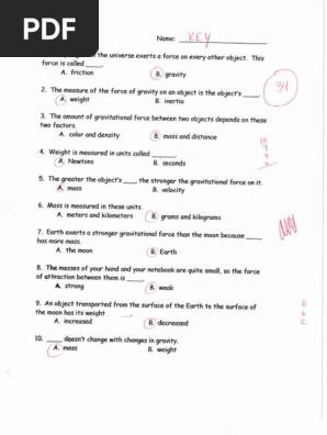 Gravity And Motion Worksheet Answers