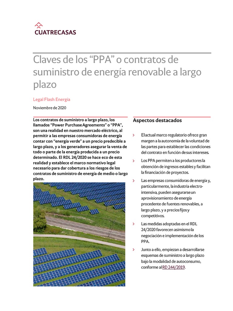 Claves de Los "PPA" o Contratos de Suministro de Energía Renovable A Largo Plazo | PDF | Energía ...