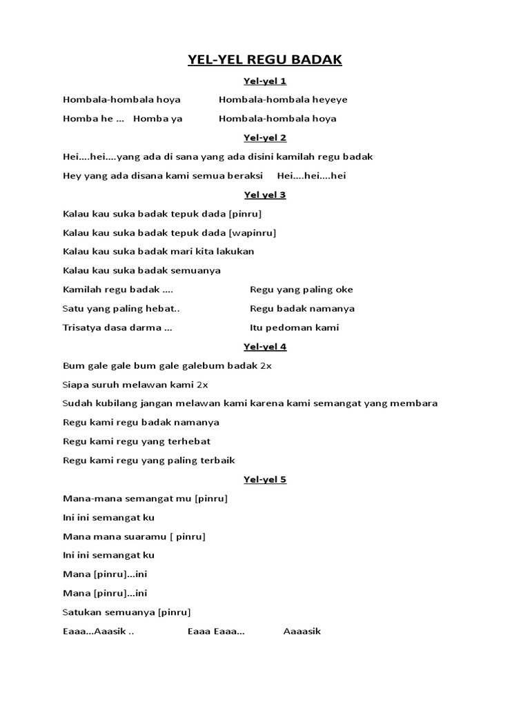 YEL Yel Regu Badak | PDF