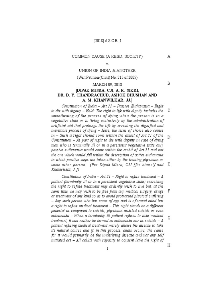 Common Cause (A Regd. Society) v. Union of India & Another (2018) 6 SCR 1 | Download Free PDF ...