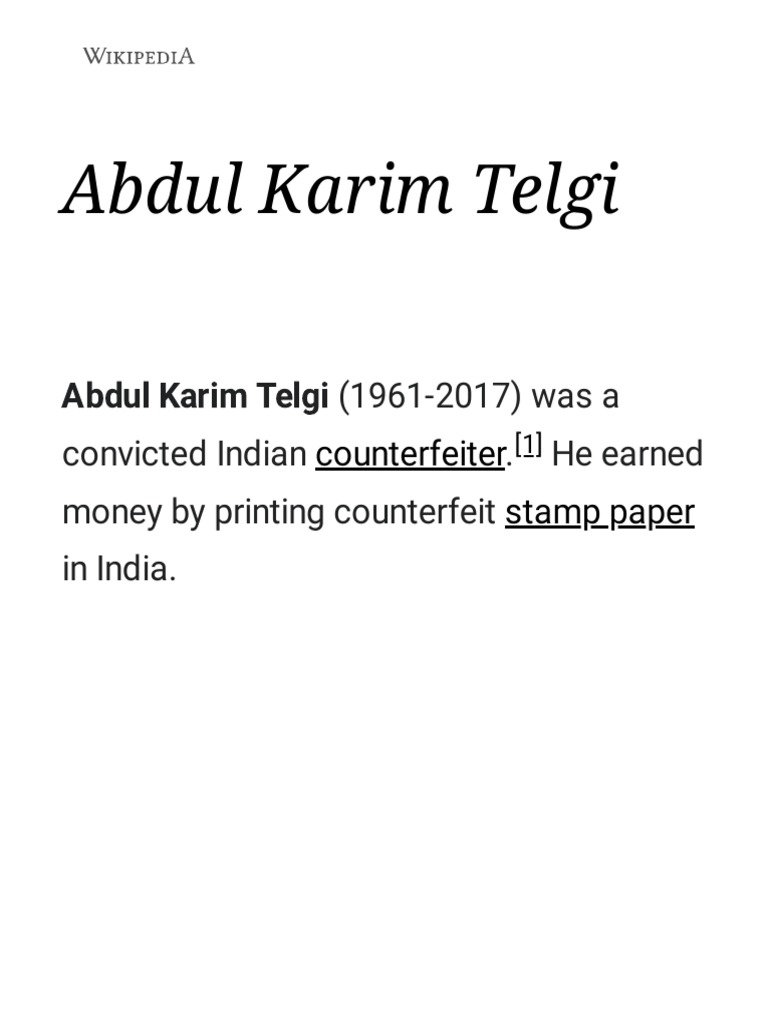 Abdul Karim Telgi - Wikipedia | PDF