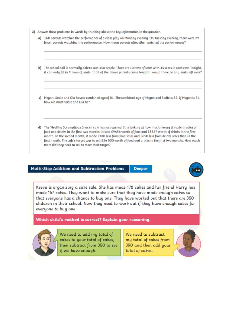 Multi Step Add Subtract Problems Homework PDF