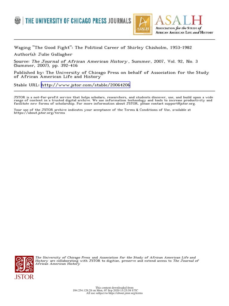 Julie Callagher and Shirley Chisholm | PDF | Roe V. Wade | Democratic ...