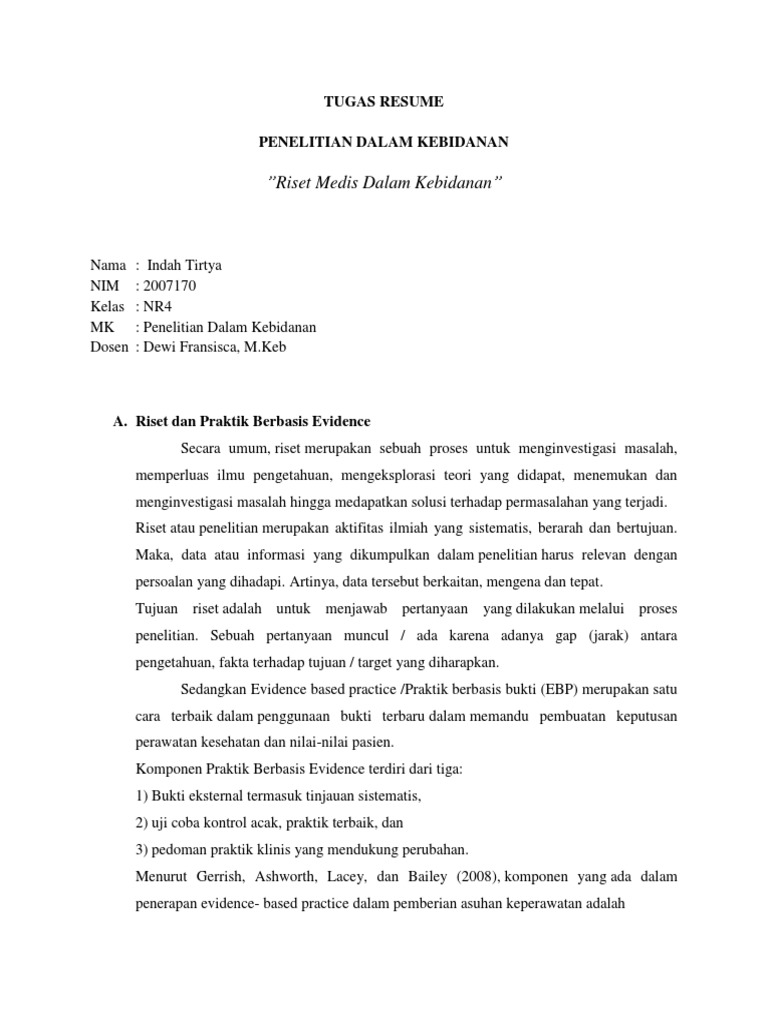 TUGAS RESUME Riset Medis Dalam Kebidanan | PDF