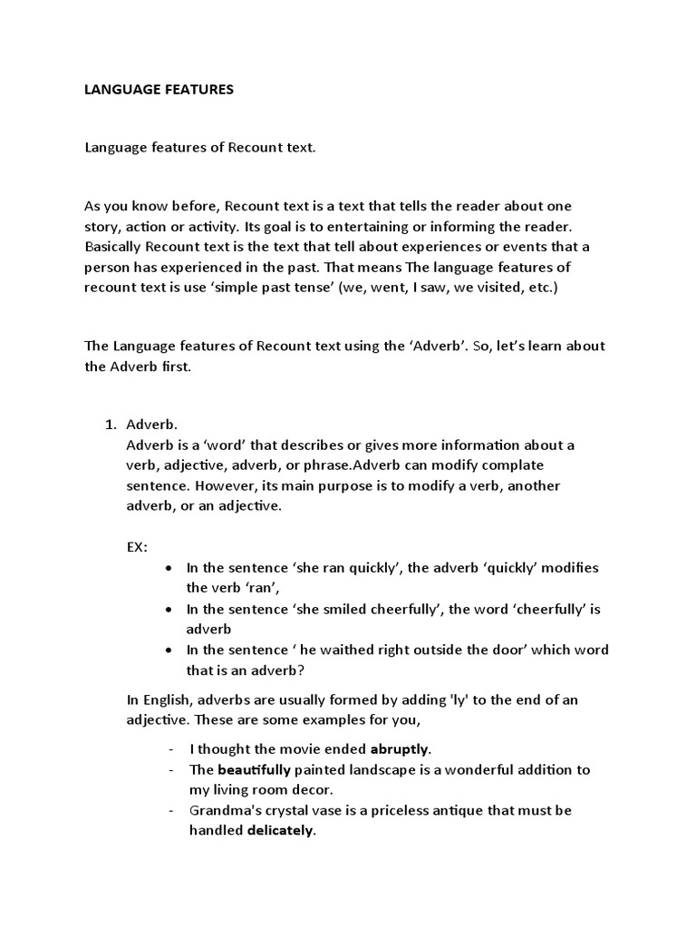 Language Features of Recount Text | PDF