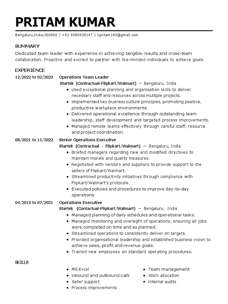 Pritam CV | PDF | Walmart | Leadership