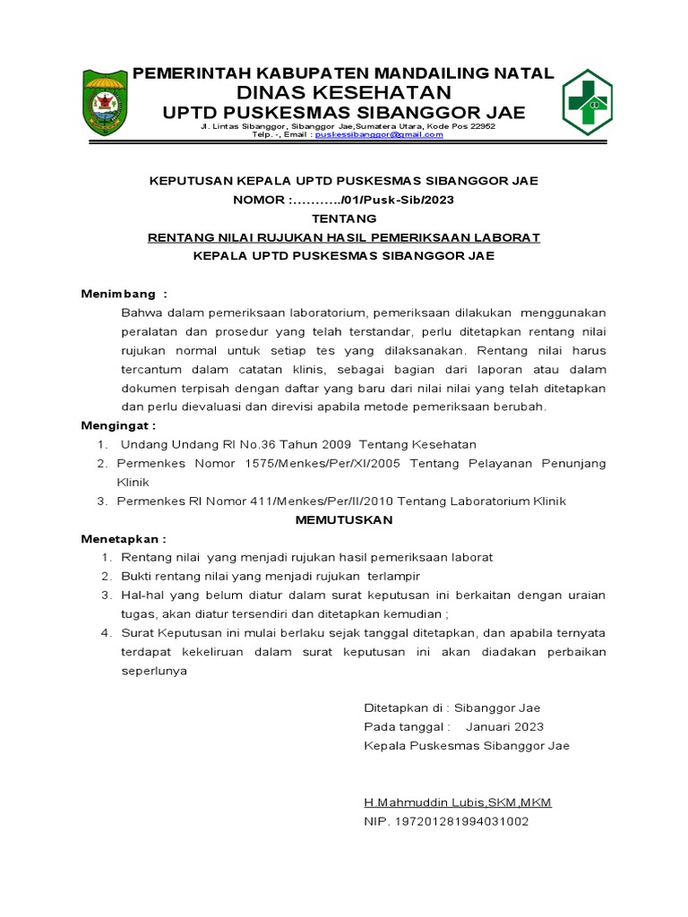 3911 SK Rentang Nilai Rujukan Hasil Pemeriksaan Lab. | PDF 3911 SK Rentang Nilai Rujukan Hasil Pemeriksaan Lab. | PDF