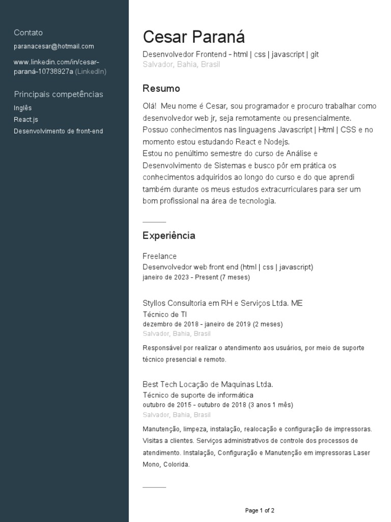 Curriculo | PDF | Script Java | Análise de sistemas