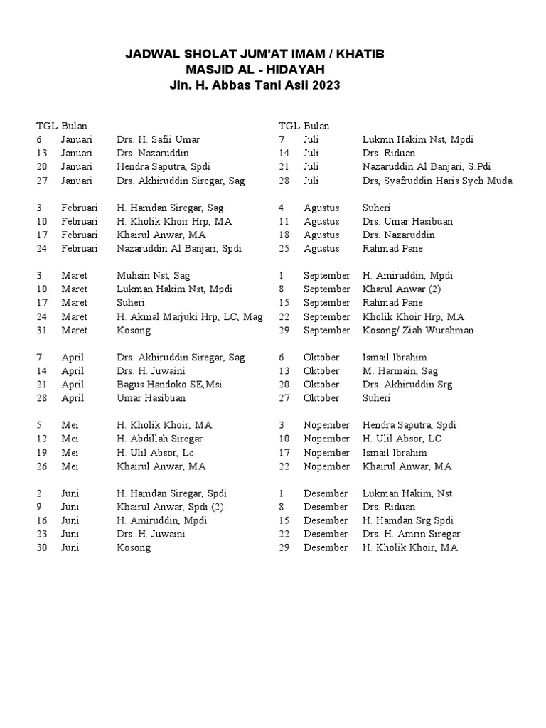 Jadwal Sholat Jumat | PDF | Seni