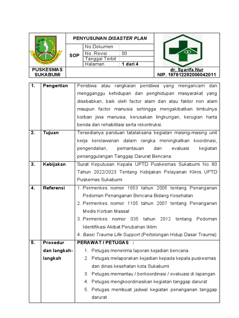 195 - Sop Penyusunan Disaster Plan | PDF